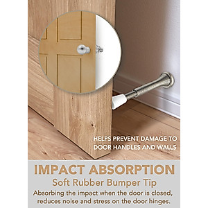 12 Pack Door Stoppers, Extended from 3-Inch to 4inch Spring Door Stop with Rubber Bumper Tips, Prevents Wall &Door Damage, Satin Nickel Finish (Silver)…