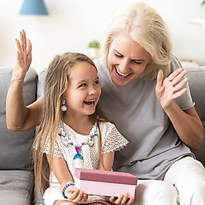 Jadive Mermaid Jewelry for Girls, Mermaid Necklace Bracelet for Kids Mermaid Accessories Shell Necklace Bracelet Ring Earrings Organza Bag Mermaid Party Costume Jewelry(Purple, Cute Style)