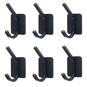 VAEHOLD 6PACK Adhesive Hooks, Heavy Duty Wall Hooks Aluminum Hooks for Hanging Coat, Hat, Towel, Robe, Key, Clothes, Closet Hook Wall Mount for Home, Kitchen, Bathroom，Office (Black)