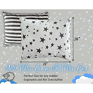 Tilly&Scotty Toddler Pillows-Stars & Stripes-14x19 Plush Filled Pillow-Super Soft Organic Cotton Pillowcase-Machine Washable Hypoallergenic-2-8 Year Old Children, Toddlers, Baby, Travel-Bedding