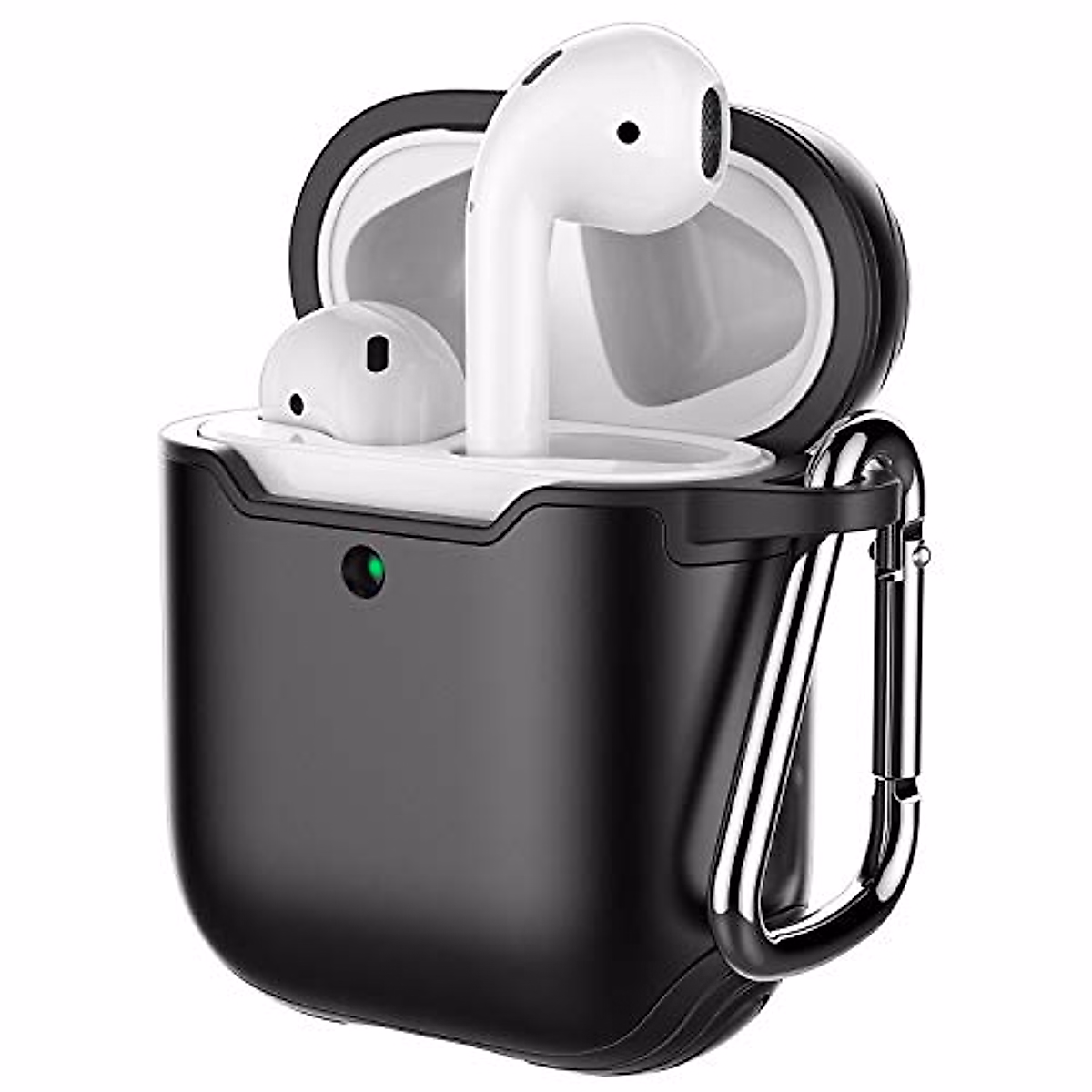 JETech Case Cover for AirPods (1st & 2nd Generation), PC and TPU, Protective Skin with Keychain (Black)