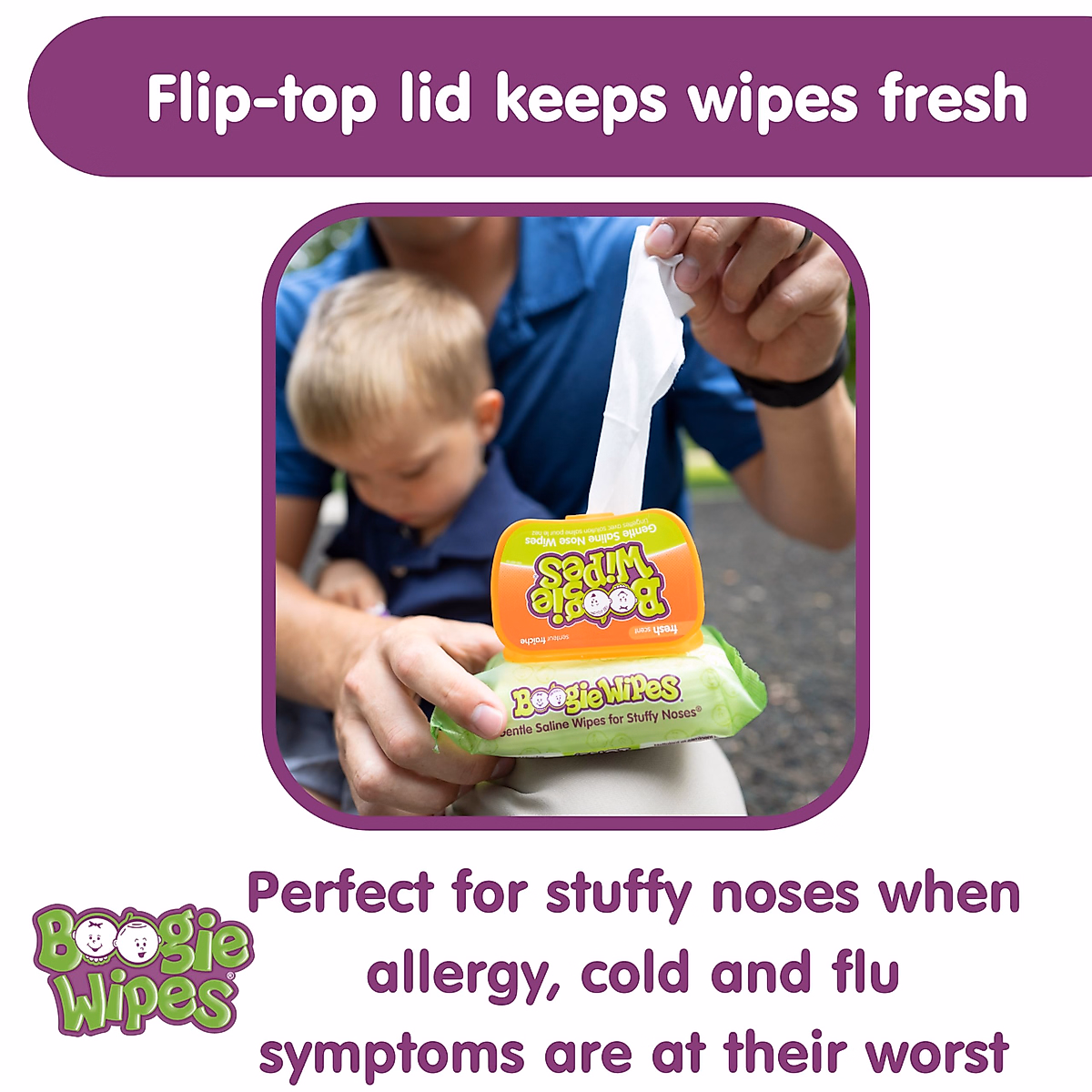 Saline Nose Wipes by Boogie, for Baby & Kids, Face, Hand & Body, FSA/HSA Eligible, Made with Vitamin E, Aloe, and Natural Saline, Fresh Scent, 30 Count (Pack of 12)