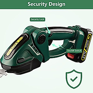YOFE 21V Cordless Hedge Trimmer & Grass Shear, 2 in 1 Handheld Shrubbery Trimmer Electric Grass Trimmer, Lightweight & Safe Grass Cutter/Hedge Shear with Rechargeable Battery and Charger