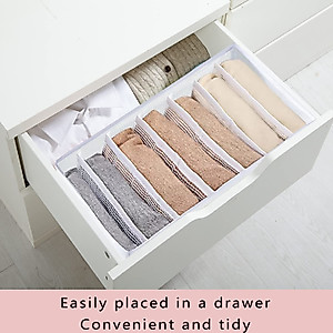 Wardrobe Clothes Organizer, Drawer Organizers For Clothing, Jeans Leggings 7 Compartments Foldable And Washable Storage Box, Built-in PP Board, No Deformation, Large Space, 2 Sizes (White)