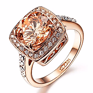 Acefeel Yellow Shinning Cubic Zirconia Topaz Rings For Women 18K Rose Gold Plated (Yellow, 7.5)