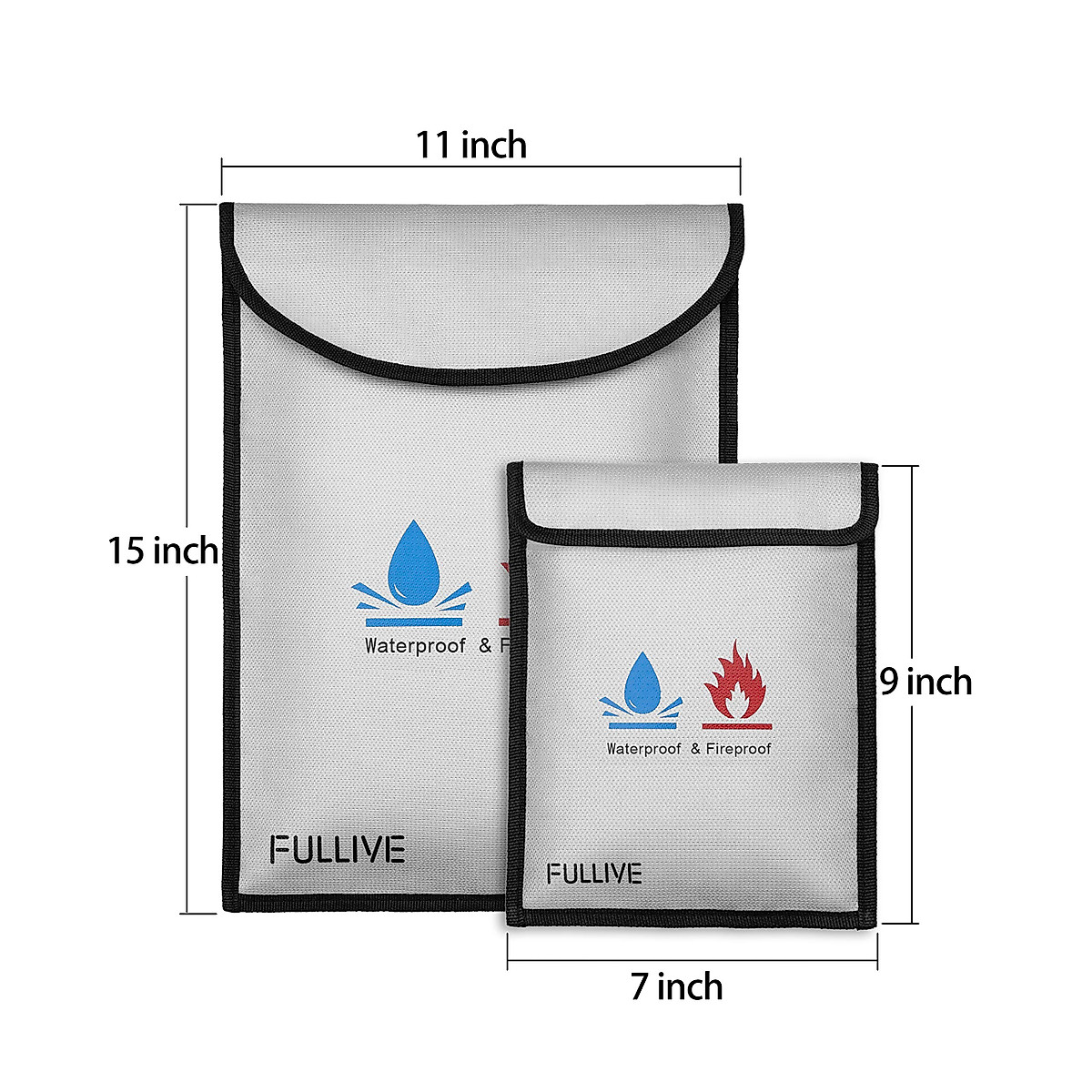 Fireproof Document Bag - 15"X11" Fireproof Safe Bag, 7"x9" Money Pouch Envelope, Non-Itchy Silicone Coated File Storage, Waterproof Document Holder, Money Bag with Zipper