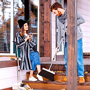 Broom and Dustpan Set for Home - Premium Long Handled Broom Dustpan Combo - Upright Standing Lobby Broom and Dust Pan Brush w/ Handle - Great Edge, Lightweight and Robust