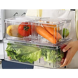 Plexel Refrigerator Organizer Bins, Fridge Organizer, Clear Plastic Food Storage Containers, Contenedores Para Organizar Cocina, Pantry Organization And Storage, with Removable Drain Tray. (3)