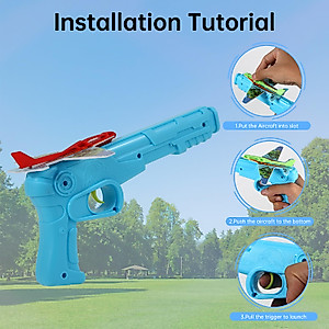 Manmel 12 Pack Airplane Launcher Toys for Kids, 2 Launchers and 10 Foam Glider, Indoor Outdoor Flying Toys for Boys Girls 4-8 Years Old, Plane Party Favors Birthday Gifts for Toddlers