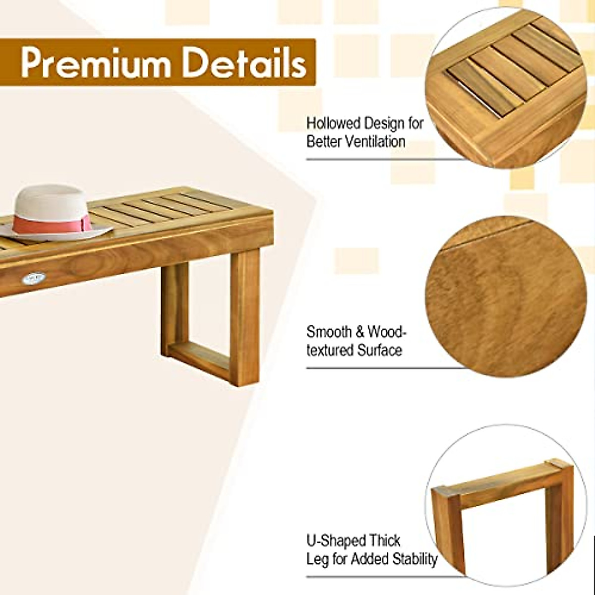 Tangkula 52 Inches Acacia Wood Patio Bench, Wood Dining Bench with Slatted Seat, Patio Backless Bench for Garden Backyard Poolside Balcony, Ideal for Outdoors & Indoors (1, Teak)