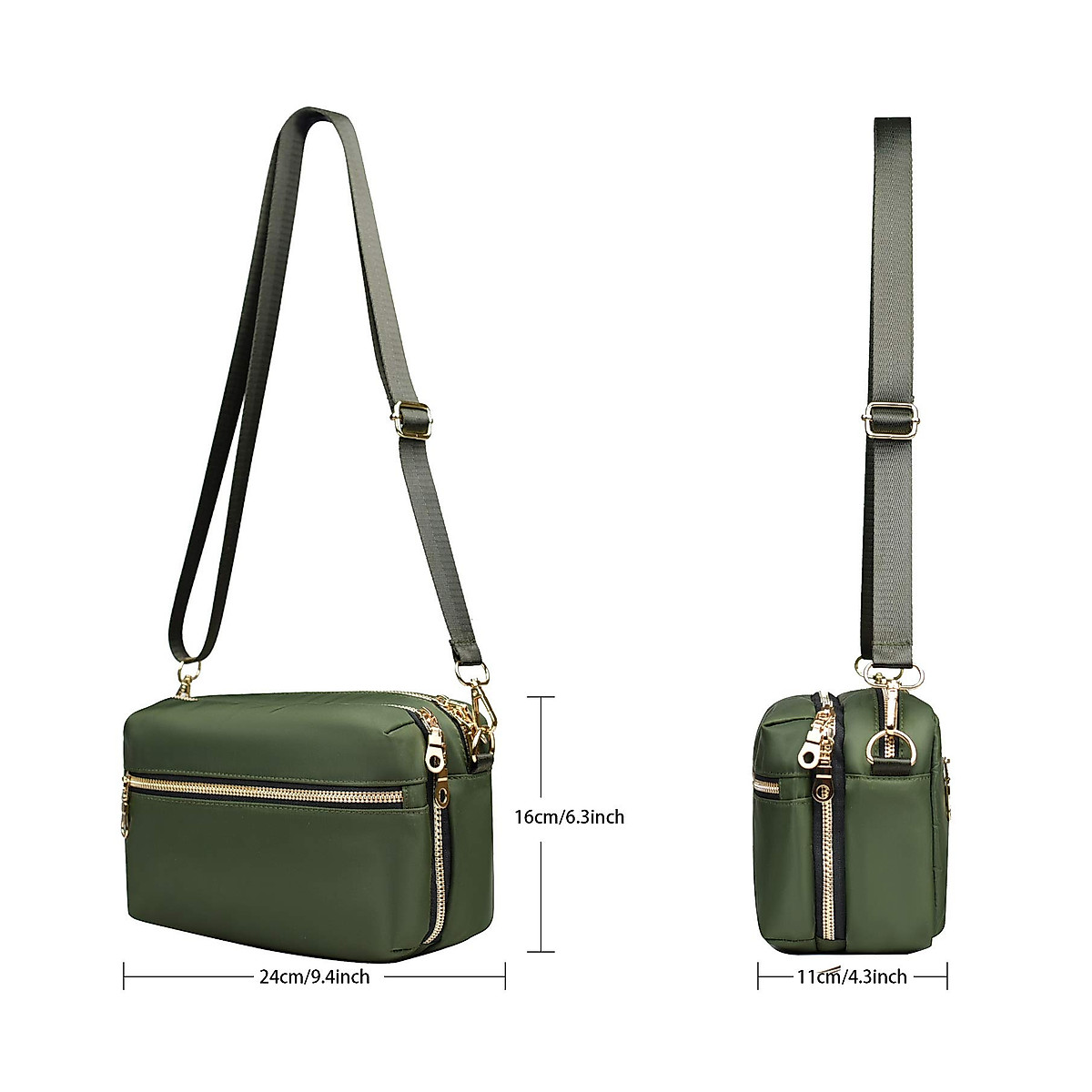 YANAIER Functional Multi Pocket Crossbody Bag for Women Stylish Ladies Shoulder Messenger Bags Purse Army Green B-Large