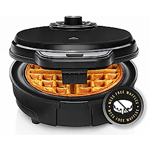 Chefman Anti-Overflow Belgian Waffle Maker w/Shade Selector, Temperature Control, Mess Free Moat, Round Iron w/Nonstick Plates & Cool Touch Handle, Measuring Cup Included, Black