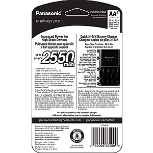 Eneloop Panasonic K-KJ55KHC4BA Advanced 4 Hour Quick Battery Charger with 4AA pro Rechargeable Batteries & Panasonic BK-3HCCA4BA pro AA High Capacity Ni-MH Pre-Charged Batteries, 4 Pack
