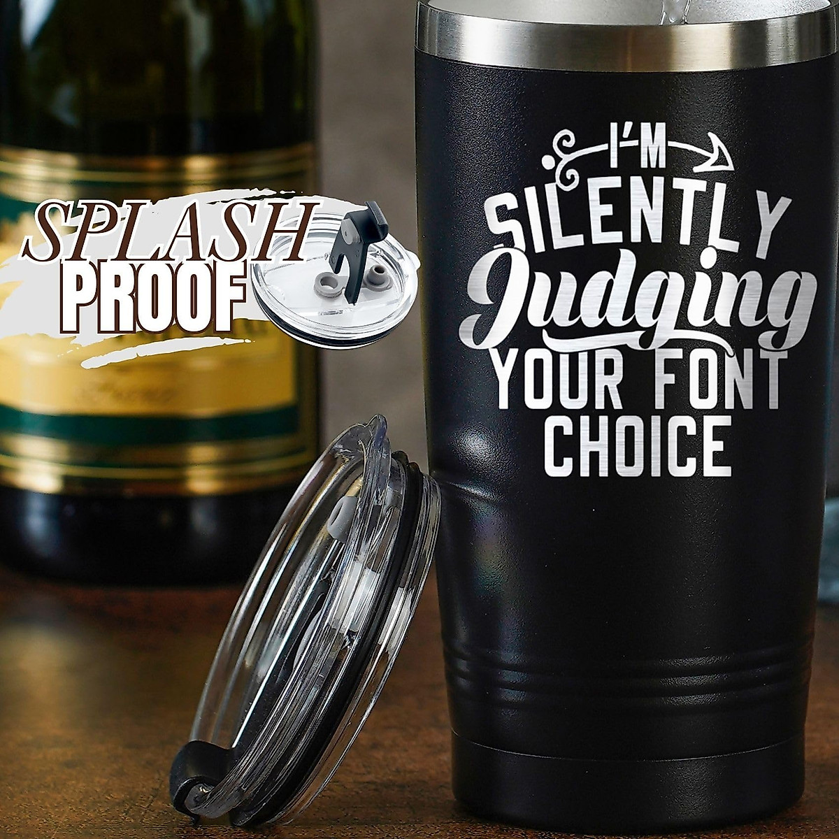 Onebttl Graphic Designer Gifts, Coworkers - I'm Silently Judging Your Font Choice - Birthday Gifts for Graphic Designer, Men, Women, Stainless Steel Tumbler 20oz Black