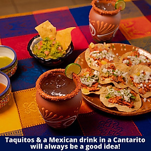 Cantaritos de Barro Mexicanos - Set of 2 Authentic Mexican Glazed Clay Mugs 14 oz - Jarritos de Barro Mexicanos - Clay Cups Tazas de Barro - Vasos de Barro for Drink Tequila (Clay Orange Decor)