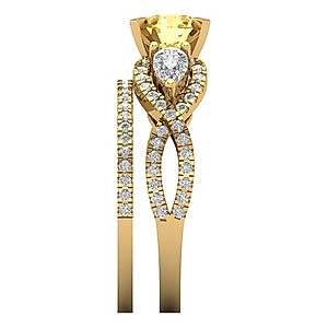 Clara Pucci 2.1ct Round Cut Solitaire 3 stone Real Yellow Citrine Designer Art Deco Statement Wedding Ring Band Set 18K Yellow Gold 10.75