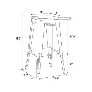 DHP Fusion Metal Backless 30" Barstool with Wood Seat, Distressed Metal Finish for Industrial Appeal, Set of two, Antique Gun Metal