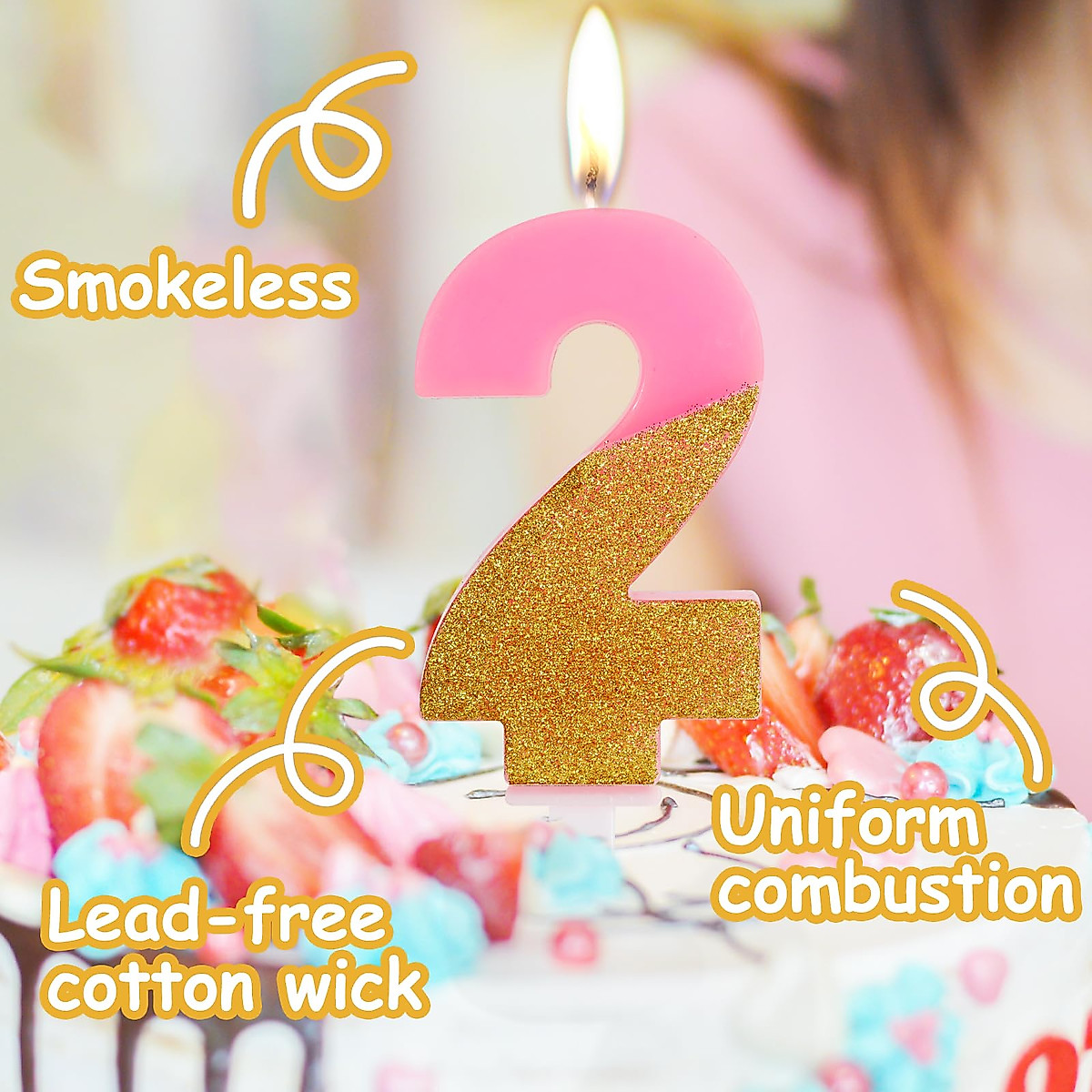 Hongplus Pink Glitter 1st Birthday Candles, Number 1 Candle, Cakes Candle, Candles for Cake, Happy 1st Birthday Cake Topper Decorations for Girls First Birthday Anniversary Wedding Party