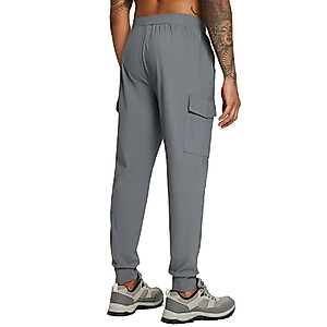BALEAF Men's Lightweight Joggers Quick Dry Cargo Pants UPF 50+ Stretch Jogger Pants Hiking Outdoor Running Track Workout Grey L