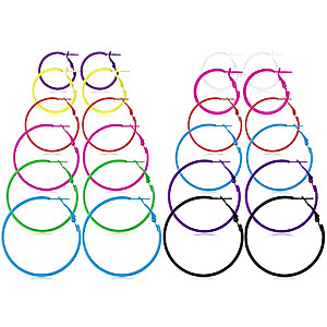 12 Pairs 80s Hoop Earrings Neon Color Circle Earrings Hoops Colored Hoop Earrings Set for Women(Multi Color)