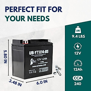 YTX14-BS Replacement For Honda Fourtrax 300 Battery (1988-2000) - Compatible With Honda TRX300FW Parts, TRX300 Fourtrax 300cc - 4x4 Four Wheeler Quad ATV Batteries - 12V 12AH Maintenance Free