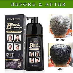 SUPGUDER 400ml Temporary Black Hair Shampoo with Natural Ingredients - Instant Color for Up to 30 Days, Simple to Use, Fast-Acting for Men and Women