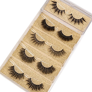 DYSILK False Eyelashes Fake Lashes - Eyelashes Natural Look 5 Pairs 6D Lashes Mink Eyelashes 5 Styles Mixed Fluffy Lashes Reusable Fake Eyelashes Wispy Mink Lash Natural Look| 15mm-18mm