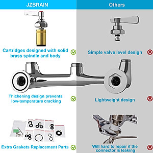 JZBRAIN Commercial Faucet with Sprayer, 36'' Height 8 Inch Center Brass Constructed Wall Mount Kitchen Sink Faucet with Pull Down Pre-Rinse Sprayer and 12" Swing Spout Fit for 2/3 Compartment Sink
