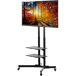 VIVO Mobile TV Cart for 32 to 83 inch Screens up to 110 lbs, LCD LED OLED 4K Smart Flat, Curved Panels, Rolling Stand, Dual Laptop Shelves, Locking Wheels, Max VESA 600x400, Black, STAND-TV01B