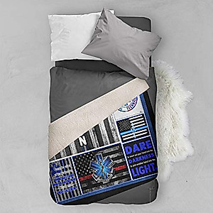 VTH GLOBAL Personalized Custom Name EMS EMT Paramedic Thin White Line Star of Life Fleece Sherpa Blanket Bed Throw Size Tapestry Wall Hanging