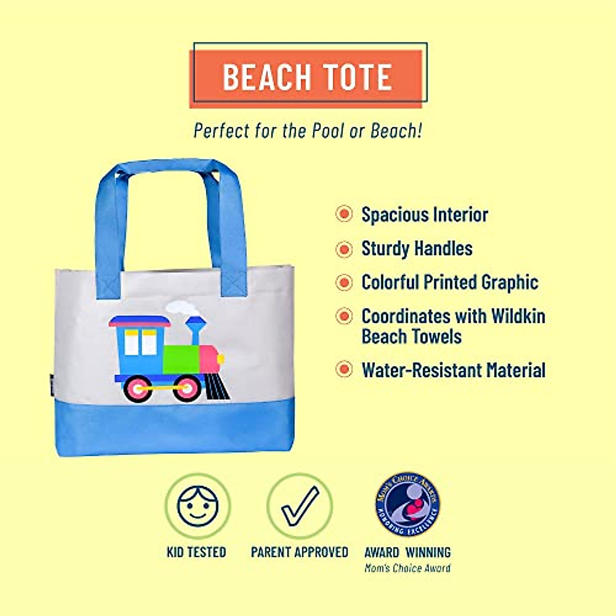 Wildkin Tote Bag for Kids & Adults, Measures 19.5 x 13 x 4.5 Inches, Polyester Fabric Travel Tote Bags, Two Durable Carrying Handles with Moisture-Resistant Interior Lining (Trains, Planes & Trucks)