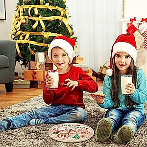AnyDesign Santa Cookie Plate Round Christmas Wooden Santa Treat Plate Xmas Eve Santa Treat Board Cute Plate Platter Mat Wooden Tray Plate for Christmas Decoration Supplies