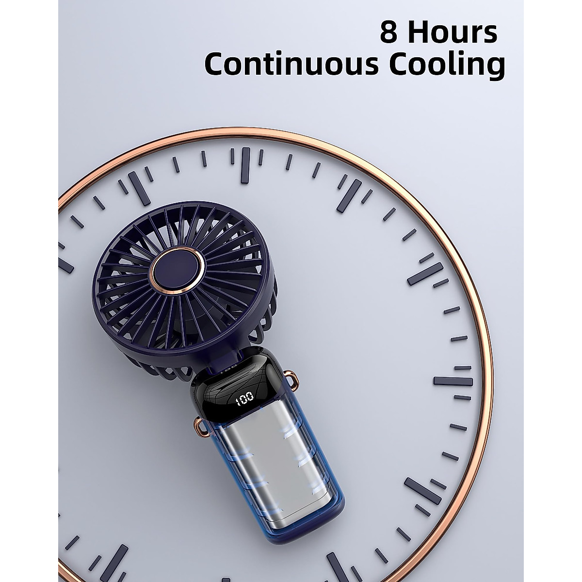 Koonie Portable Handheld Fan, Battery Operated Fan with Base, 8 Hours, Digital Display, 5 Speeds, 90° Ajustable, Rechargeable Mini Fan for Outdoor Indoor