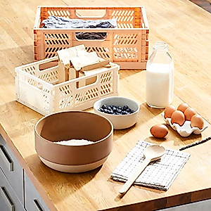 3 Sprouts Recycled Plastic Collapsible Crate - Stackable Folding Storage Crate for Organization for Adults & Kids - Foldable Plastic Crate - Large - Clay