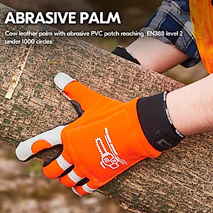 Vgo... Chainsaw 12-Layer Saw Protection on Both Hands Cow Leather Gloves (1 Pair,Size L, Orange, CA9760)
