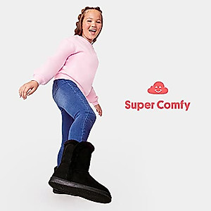 FabKids Girls Winter Mid Calf Snow Boots Warm Faux Fur Lined Non-Slip Fuzzy Shoes for Little Kid Black Size 3