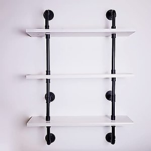 Industrial Floating Pipe Shelves - Wall Mounted Hanging Bathroom Wall Shelf - 41.5” x 12” x 9.5” Rustic Metal Shelf for kitchen - 3 Tiers Farmhouse Shelves (Planks are not Included)