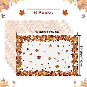 Ruisita 6 Pieces Fall Autumn Placemats 18 x 13 Inch Thanksgiving Placemats Table Mats Maple Leaves Pumpkin Placemat for Kitchen Decoration for Thanksgiving Parties Decoration
