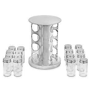 Internet's Best Revolving Spice Tower - Round Spice Rack - Set of 16 Spice Jars - Seasoning Storage Organization - Stainless Steel