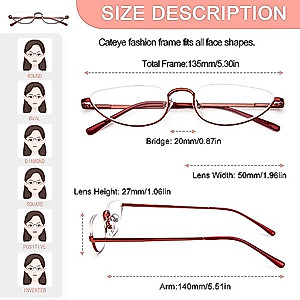 KoKoBin Half Reading Glasses for Men Women,Half Moon Metal Frame Lens Spring Hinge Readers, Purple+Red 3.00