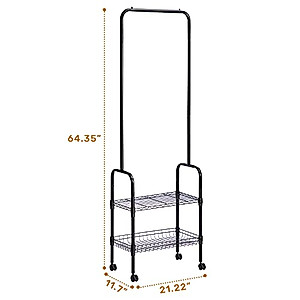 MATICO 2-in-1 Metal Garment Rack with Clothes Hanger, 2 Tier Wire Coat Storage Organizers Laundry Holders with 1 Metal Shelf and 1 Basket for Home and Dormitory, Black