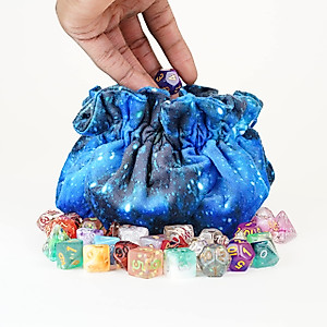 FanRoll Velvet Compartment Dice Bag with Pockets: Galaxy, Role Playing Game Dice Accessories for Dungeons and Dragons