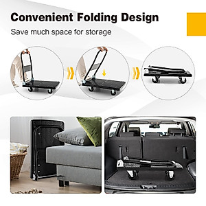 Goplus Folding Push Cart Dolly, Moving Platform Hand Truck w/ 360° Swivel Wheels, Spacious & Non-Slip Loading Area, Rolling Flatbed Cart for Loading & Storage, 440 LBS Max Load (28" x 19")
