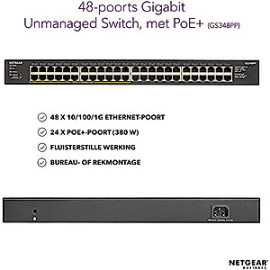 NETGEAR 48-Port Gigabit Ethernet Unmanaged PoE+ Switch (GS348PP) - with 24 x PoE+ @ 380W, Desktop/Rackmount, Sturdy Metal