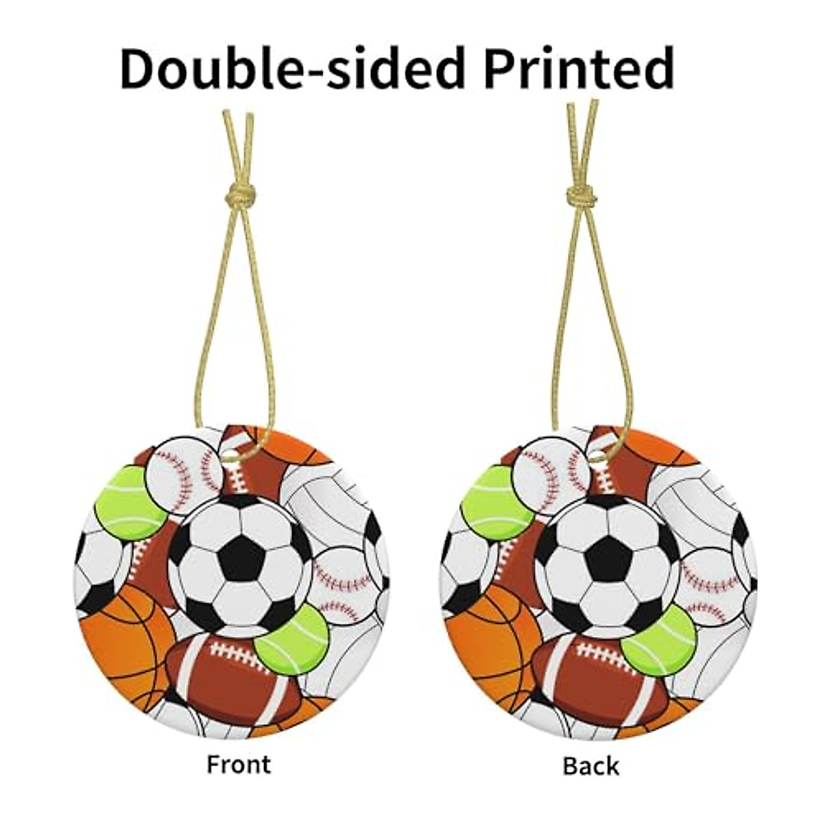Sports Ball Print Christmas Tree Ceramic Hanging Round Shaped Xmas Tree Pendants Gatherings Party Deco