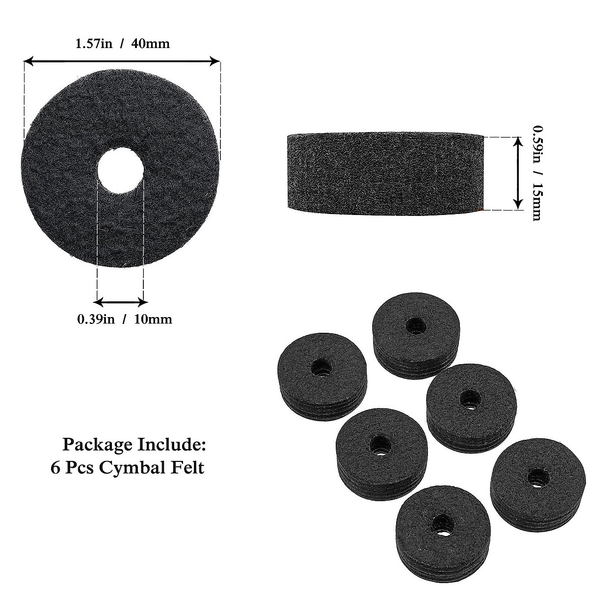 23 Pieces Cymbal Replacement Accessories Cymbal Felts Hi-Hat Clutch Felt Hi Hat Cup Felt Cymbal Sleeves with Base Wing Nuts Cymbal Washer and Drum Keys for Drum Set (Black)