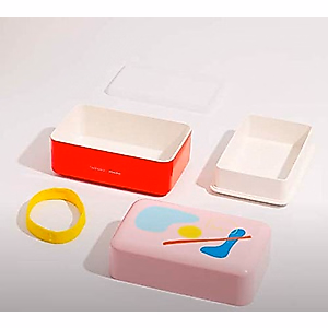 POKETO x TAKENAKA Limited Model, Pool color, Perfect for Lunch Bento Time, Made in Japan (POKETO Nibble Bento Box(Pink x Red))