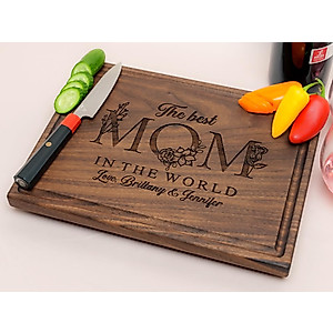 Personalized Cutting Board, Custom Mother's Day, Baby Shower or Birthday Gift Idea, Wood Engraved Charcuterie, for Parents and Grandmas, Floral Mom Design 110