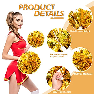 4Pcs Metallic Cheerleading Pom Poms, Creatiee 2 Pair Cheerleader Cheering Squad Pompoms for School Sports Dance Games Team Spirit Cheer (Gold)