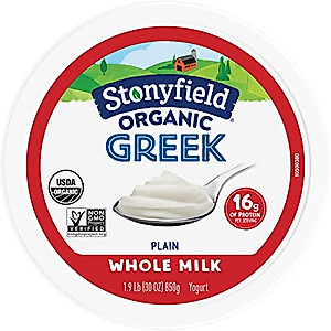 Stonyfield Organic Greek Whole Milk Yogurt, Plain, High in Protein (16g), Multiserving Snack & Cooking Substitute, 30 Oz